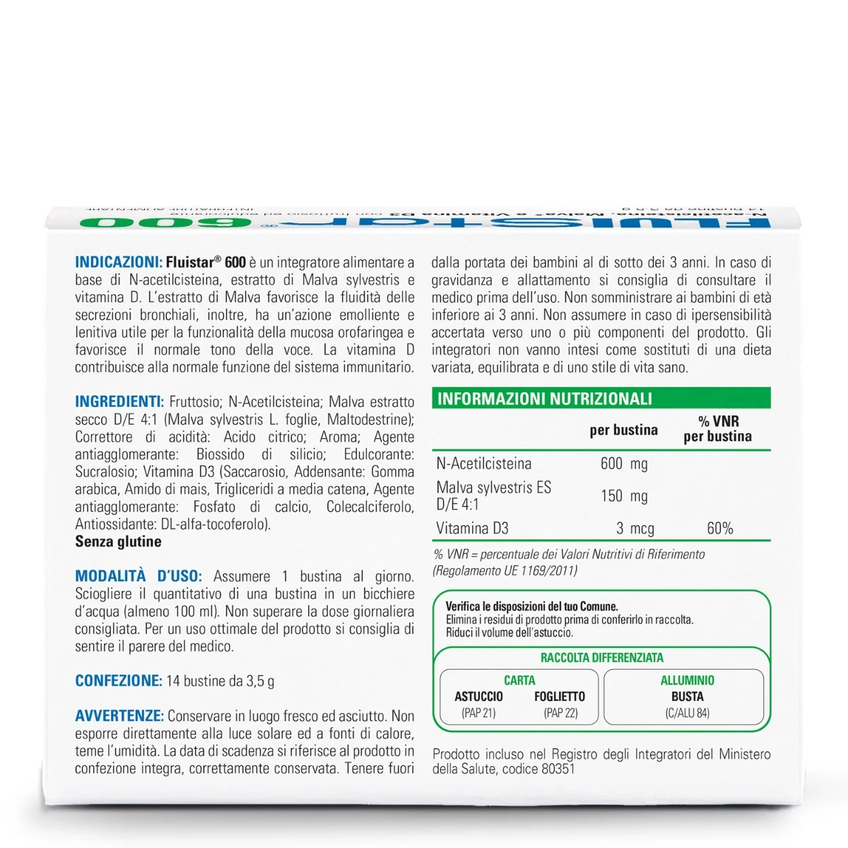 Fluistar 600 14 Bustine | Dr. Max Farmacia
